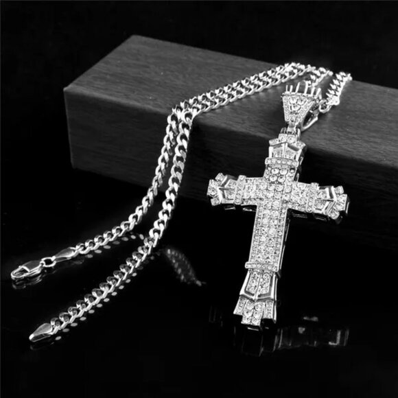 Accessories | Beautiful Iced Out Cross And Heavy Curb Chain 925 Silver ...